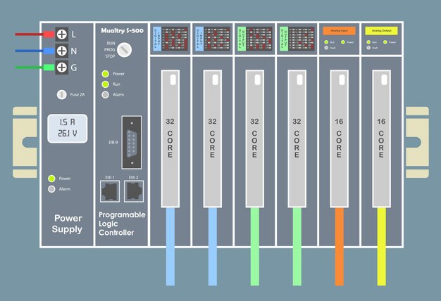 Arduino Plc 프로그래밍 가능한 논리 컨트롤러입력 및 출력 평면 설계 포함 프리미엄 벡터