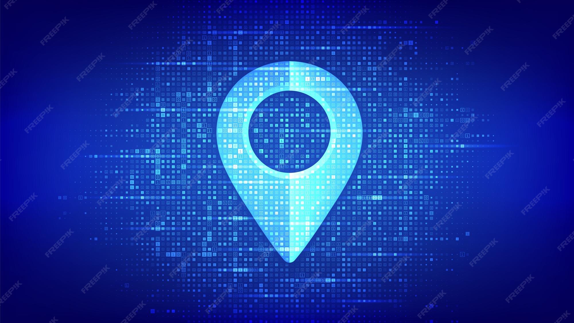 이진 코드로 만든 위치 표시의 포인트 지도의 포인터 숫자 10gps 포인터 그래픽 요소가 있는 매트릭스 배경 탐색 핀 포인트