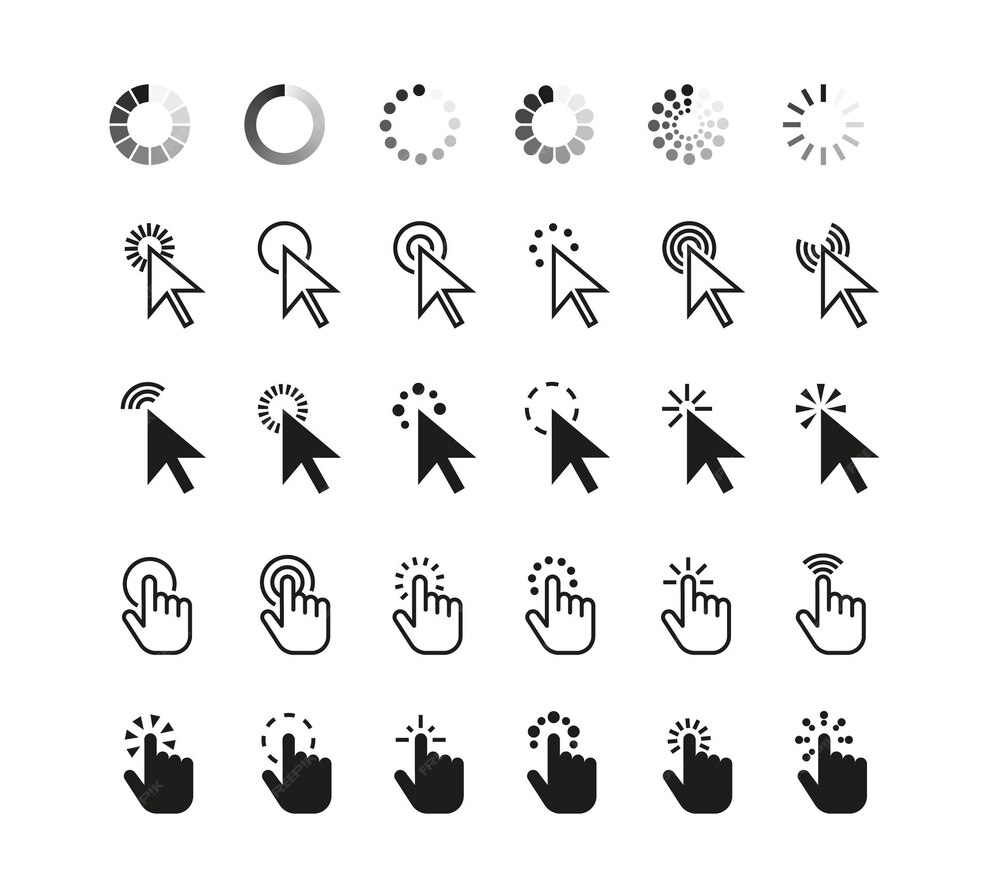 Premium Vector | Pointer click cursor icon web outline pictogram cursors arrow computer hand ...