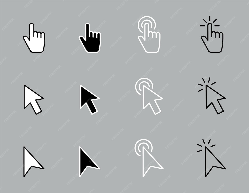 Premium Vector | Pointer click icon set Hand cursor click Arrow pointer Computer mouse cursor ...