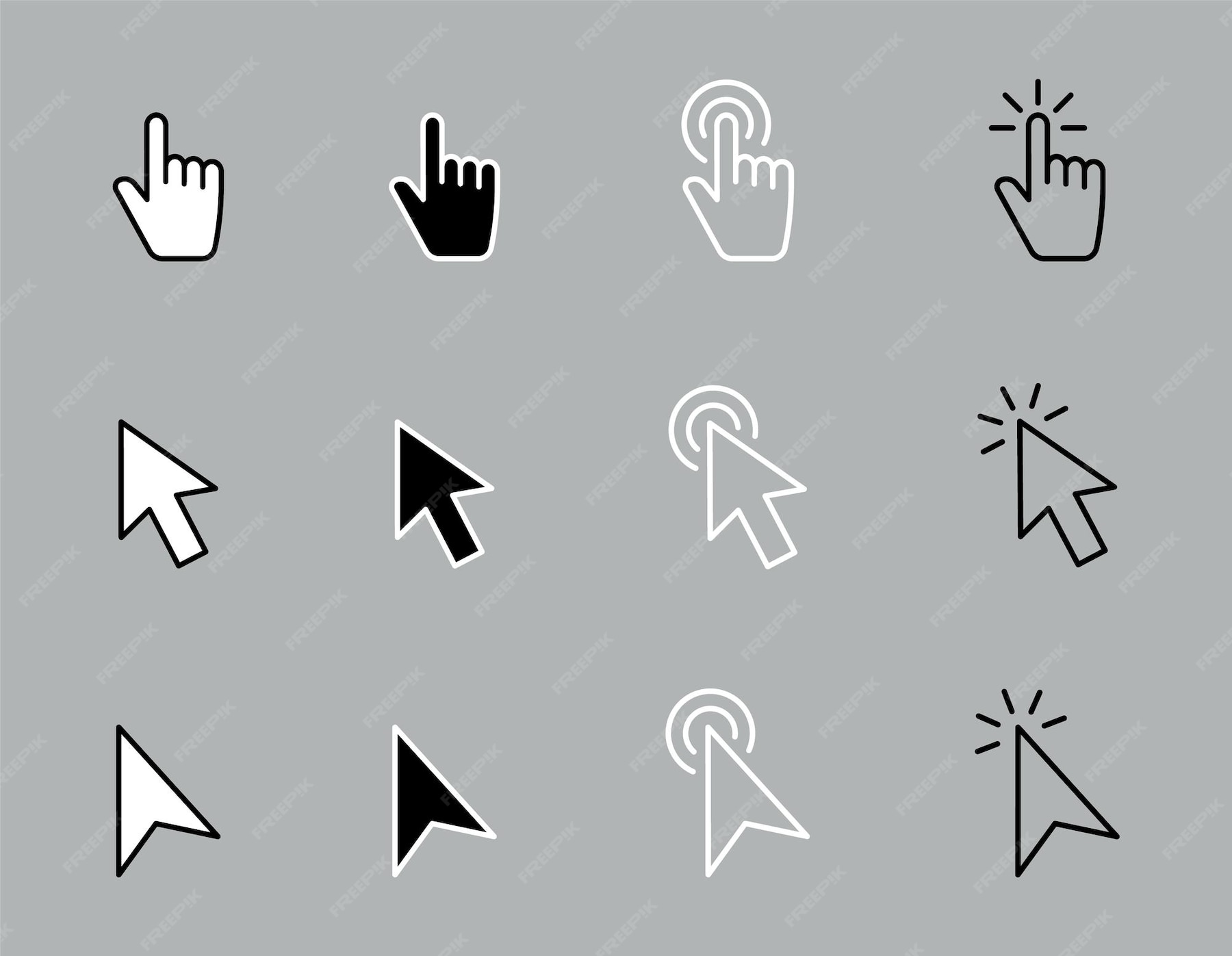 Premium Vector | Pointer click icon set Hand cursor click Arrow pointer Computer mouse cursor ...