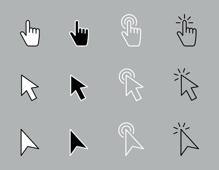 Premium Vector | Pointer click icon set Hand cursor click Arrow pointer Computer mouse cursor ...