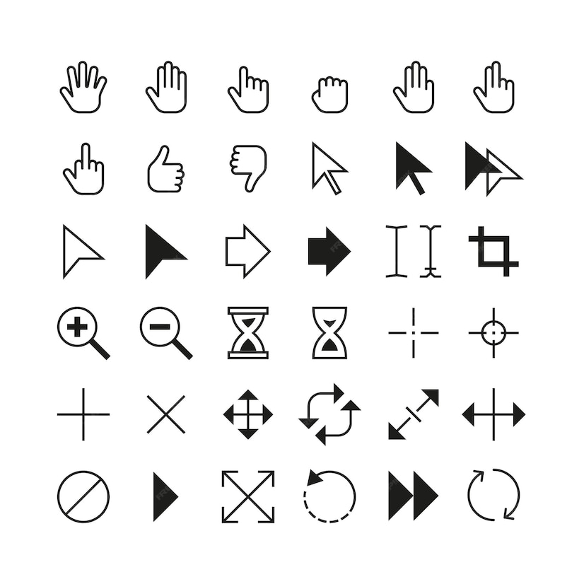 Premium Vector | Pointer cursor mouse arrow icon pointers black selection and edit tool cursors ...