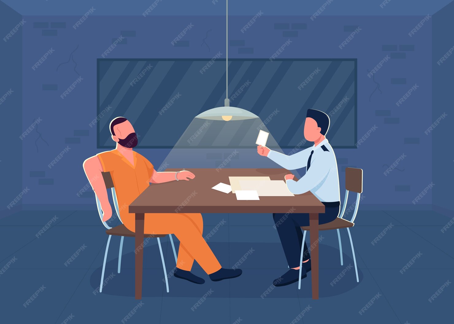 Premium Vector Police Interrogation Flat Color Illustration Room For