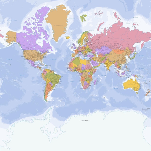 Premium Vector | Political world map mercator projection Premium Vector | Political world map mercator projection