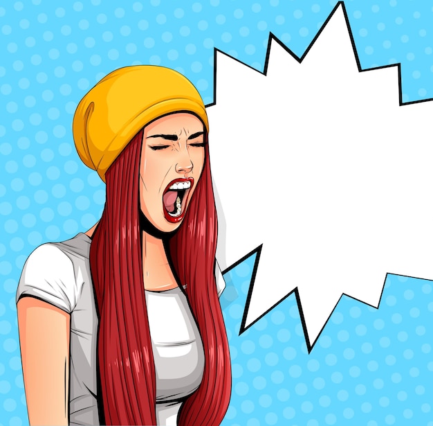 Premium Vector Pop Art Vintage Poster Comic Girl With Speech Bubble