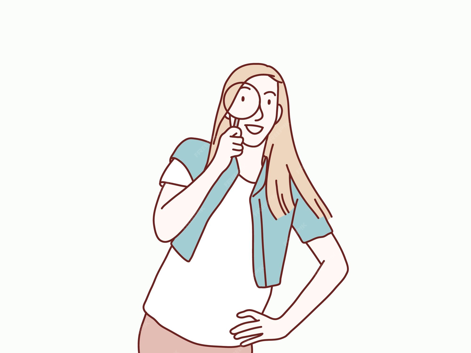 Premium Vector | Portrait of a cheerful pretty girl looking through ... Premium Vector | Portrait of a cheerful pretty girl looking through ...