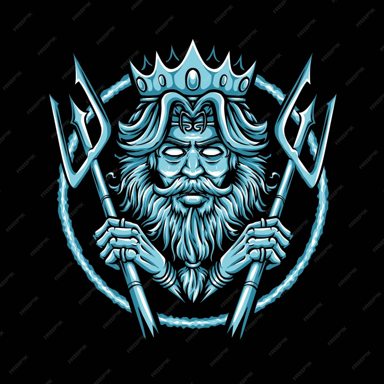Premium Vector | Poseidon holding trident staff vector logo Premium Vector | Poseidon holding trident staff vector logo