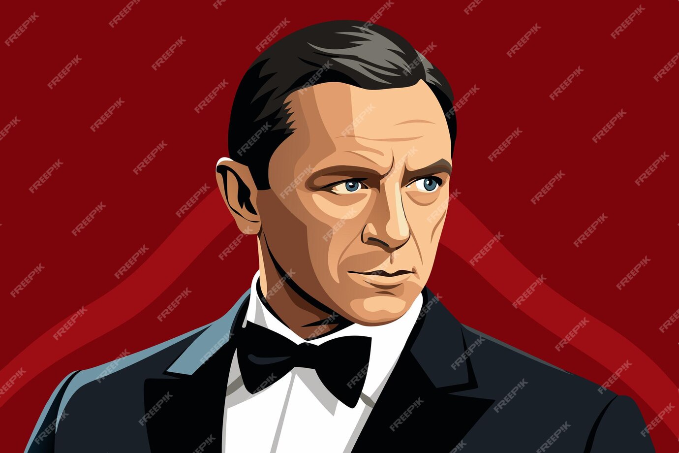 A Poster Of A Man Wearing A Tuxedo With A Red Background Premium Ai Generated Vector