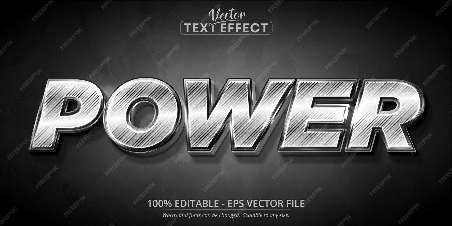 Premium Vector | Power text, shiny silver color style editable text effect Premium Vector | Power text, shiny silver color style editable text effect