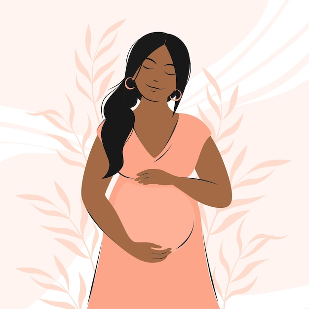 Premium Vector Pregnant Black Woman Future Mom Standing In Nature And