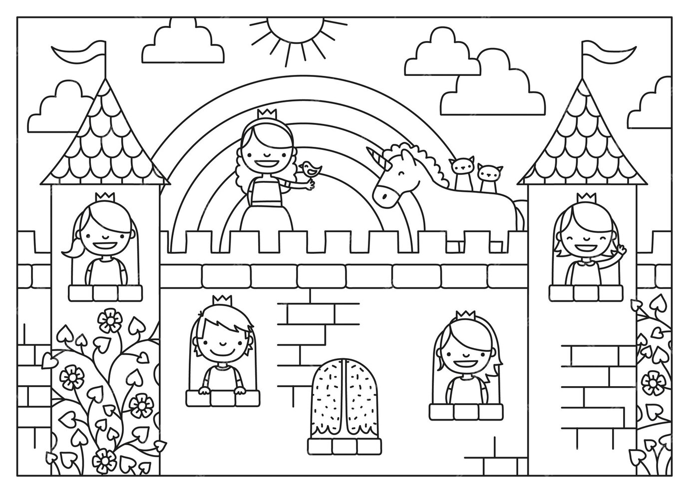Premium Vector Princesses In Castle Vector Illustration