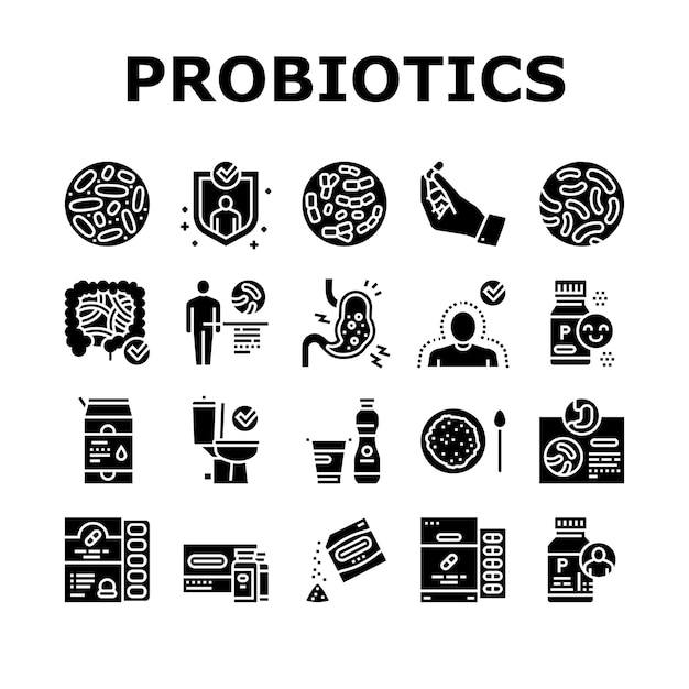 Premium Vector Probiotics Bacterium Collection Icons Set Vector
