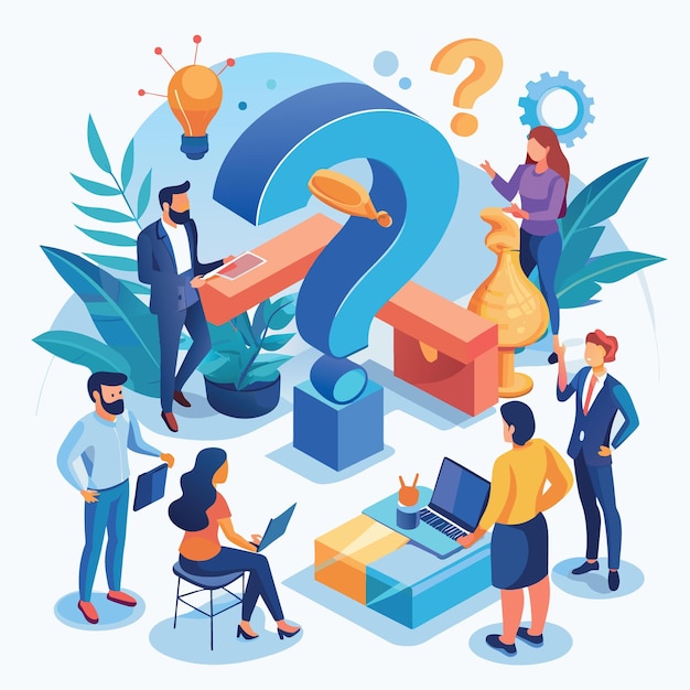Premium Vector | Problem solving asking question or finding solution for difficulty teamwork to ...