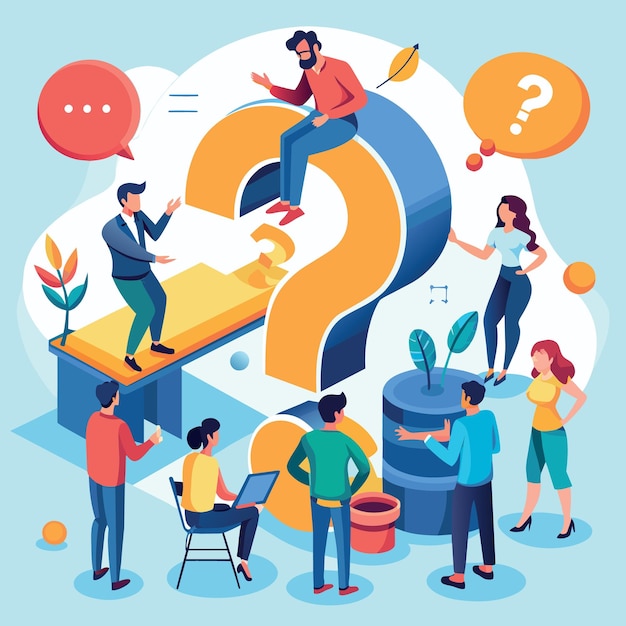 Premium Vector | Problem solving asking question or finding solution for difficulty teamwork to ...