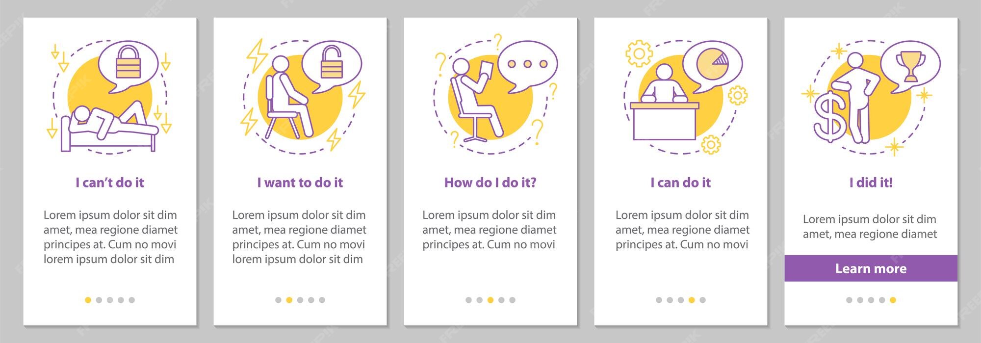 Premium Vector Problem Solving Steps Onboarding Mobile App Page Screen With Linear Concepts