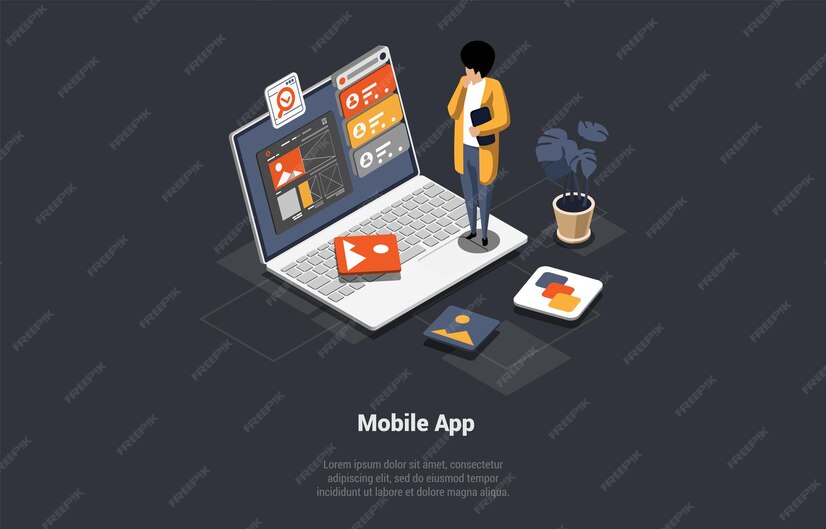 모바일 애플리케이션 개발 프로세스 Ux Ui 디자인 분석 추세 및 소프트웨어 개발 코딩 프로세스 개념 프로그래밍 테스트 크로스 플랫폼 코드 아이소메트릭 3d 벡터 그림