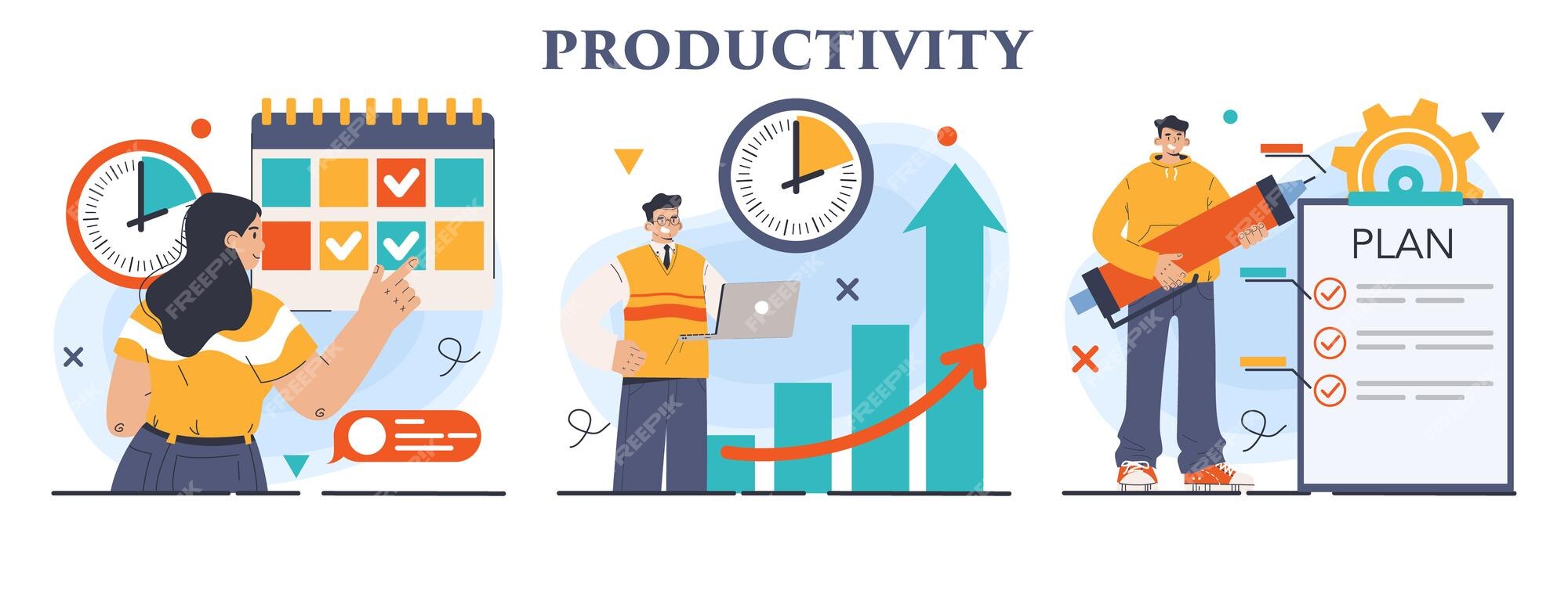 Premium Vector | Productivity concept set Character worktime ... Premium Vector | Productivity concept set Character worktime ...