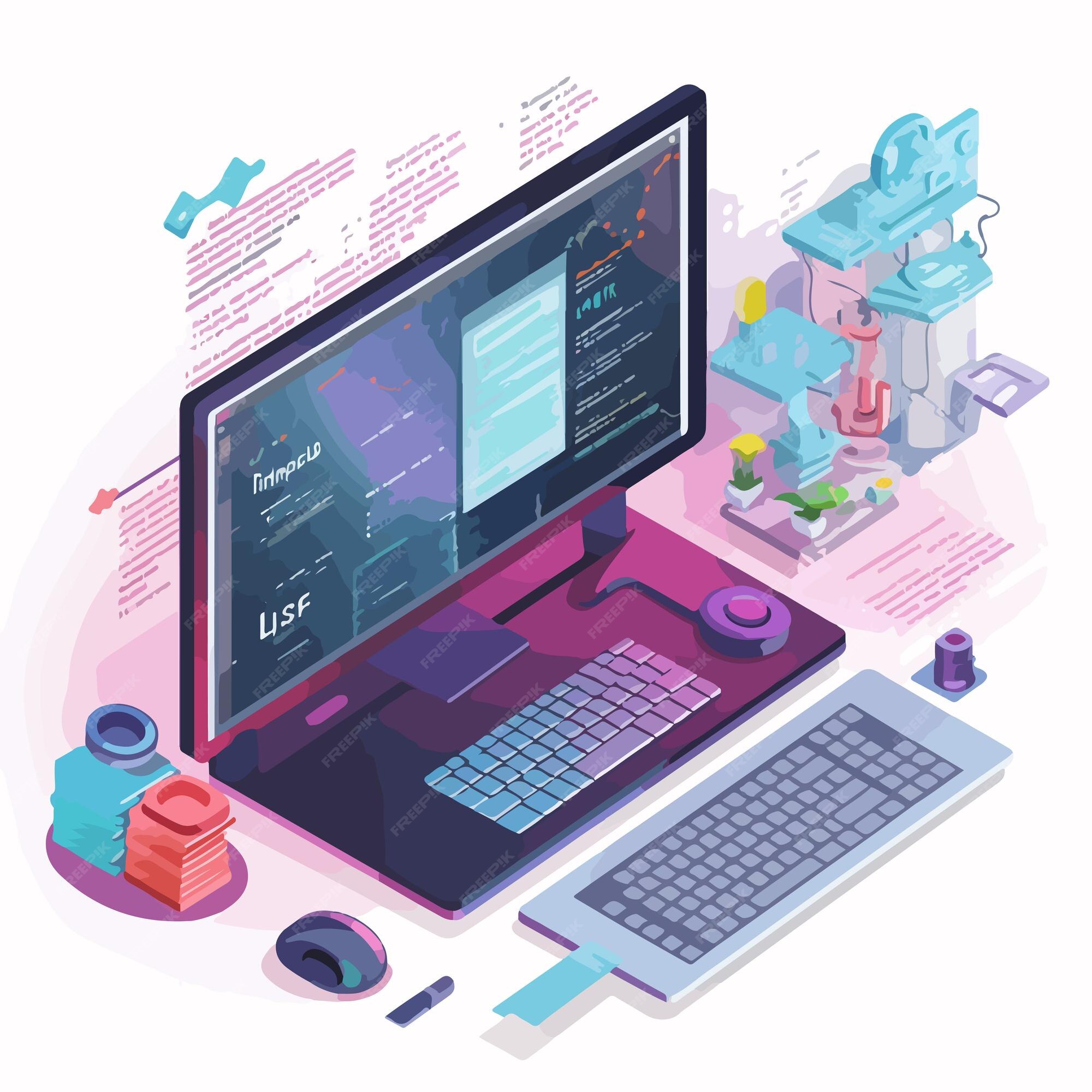 Professional Computer Programming Workspace Concept with Display ... Professional Computer Programming Workspace Concept with Display ...