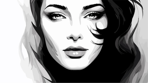 Professional Handdrawn Illustration Of Womans Face In Black And White