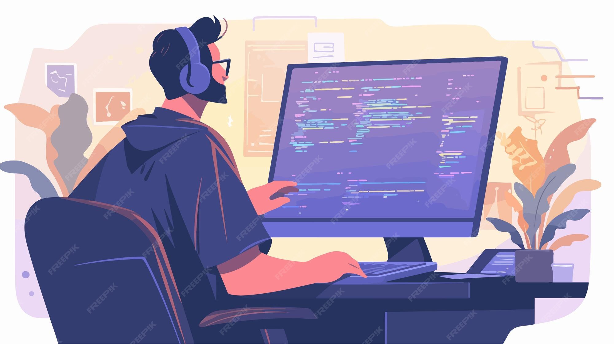 Professional Man Programming Software Concept Programmer Working On