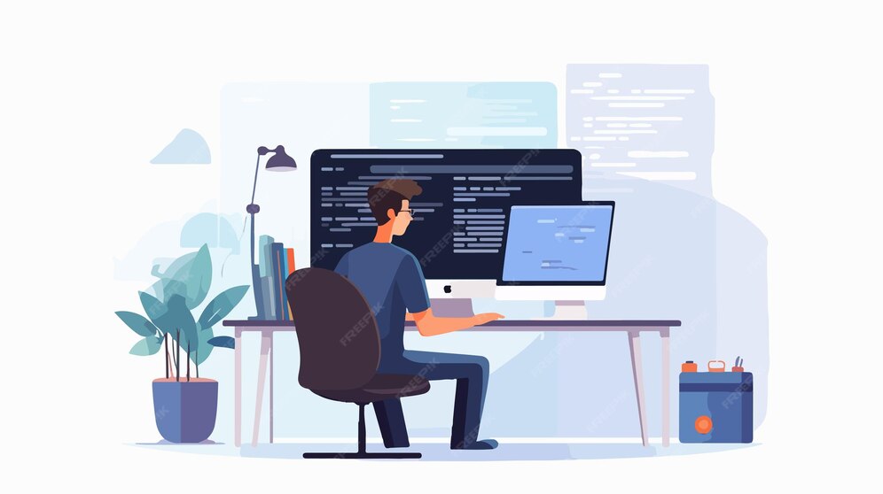 Professional Programmer Working on Software Development Project Coding ...