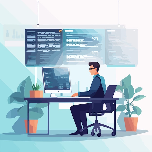Professional Web Banner Template with Programmer or Coder Sitting ... Professional Web Banner Template with Programmer or Coder Sitting ...