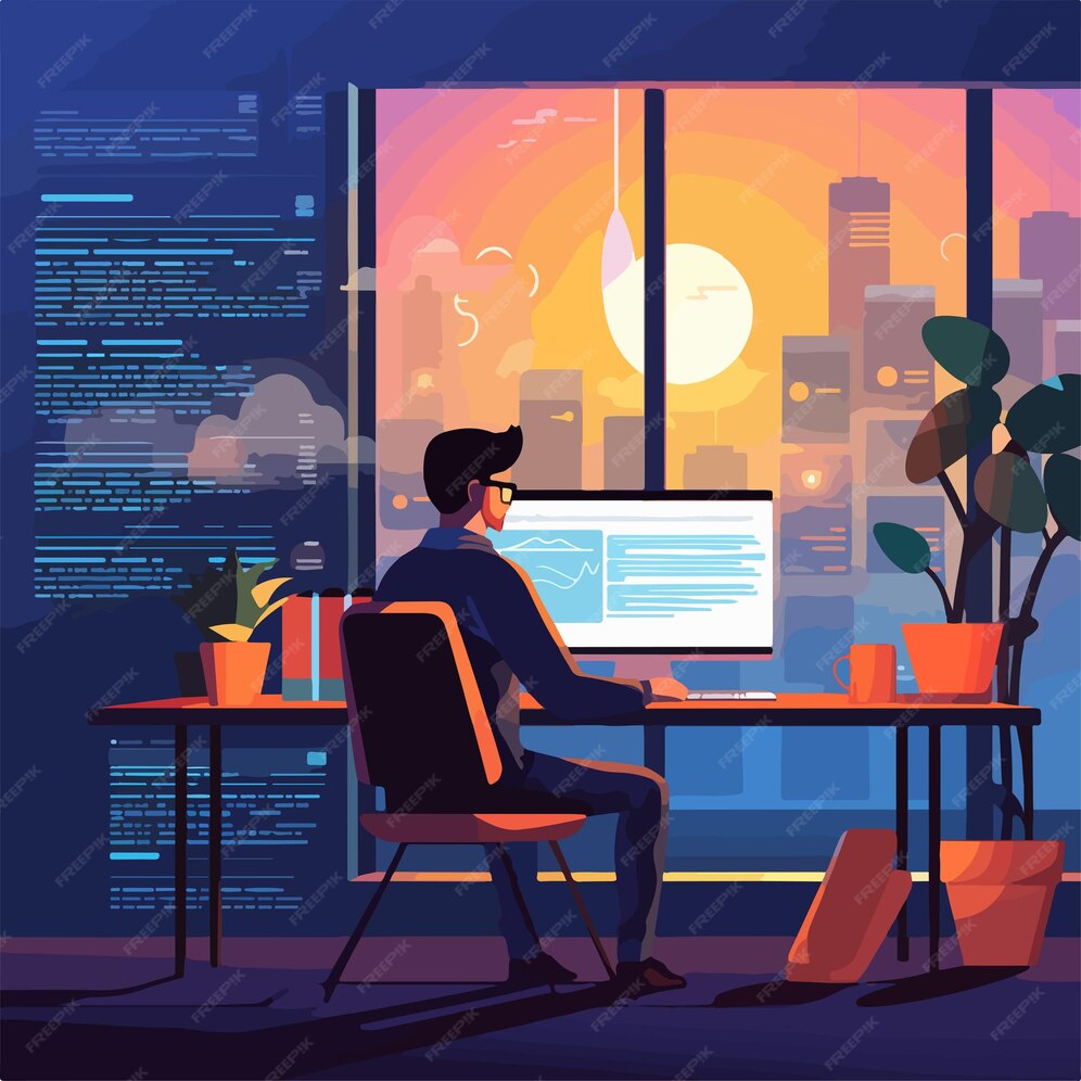 Professional Web Banner Template with Programmer or Coder Sitting ...