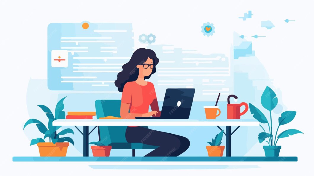 Professional Woman Working with Code Language Algorithm Coder | Premium AI-generated vector