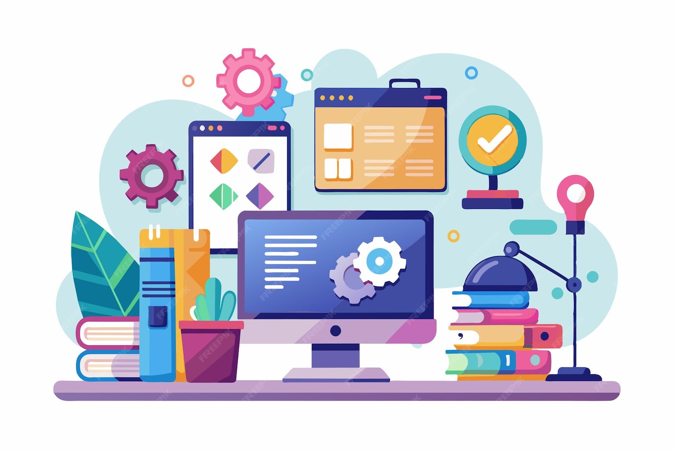 Premium Vector | A professional workspace with a computer coding tools ...