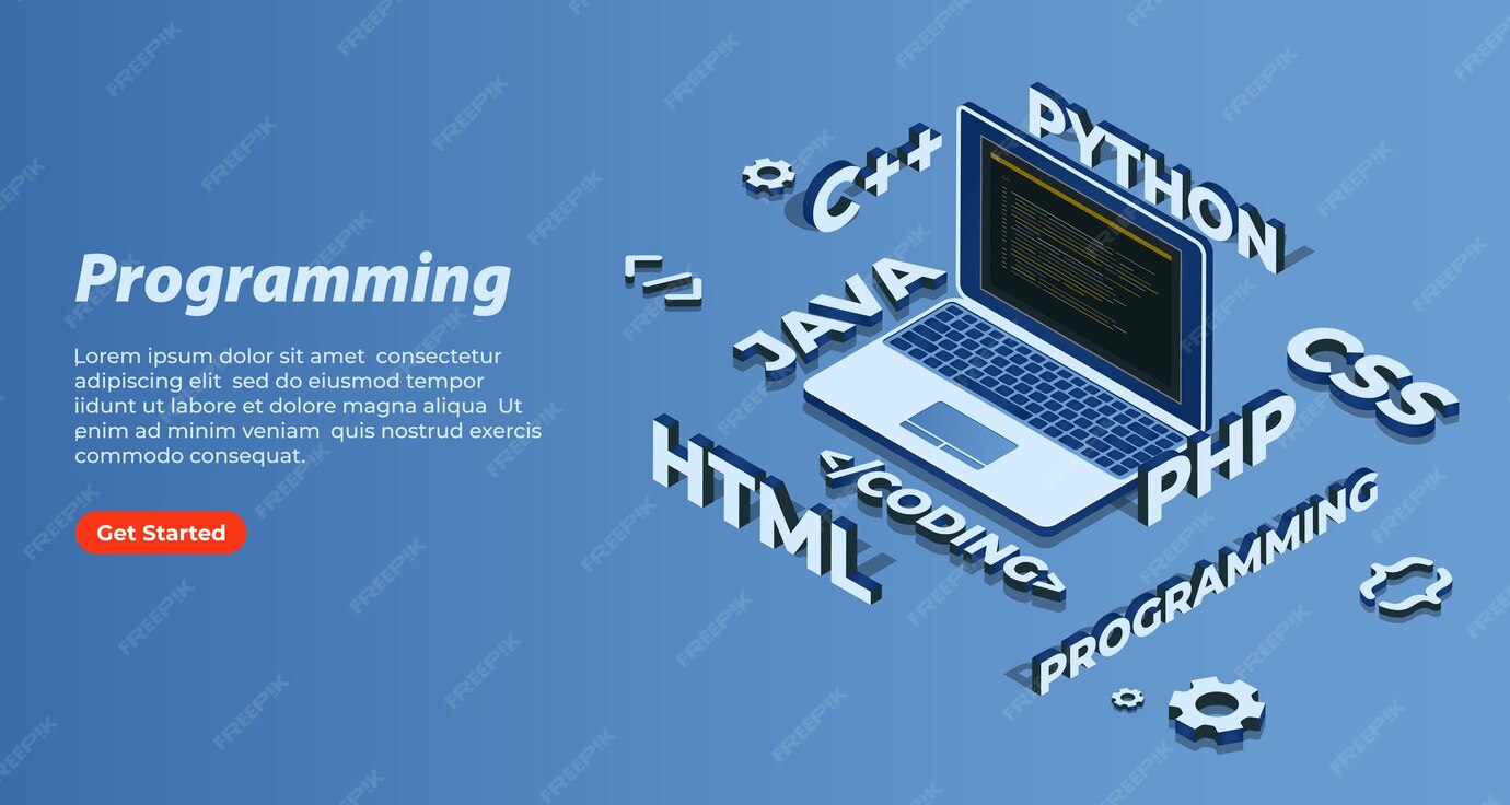 Premium Vector | Program code on 3D isometric laptop screen, 3d text of ...