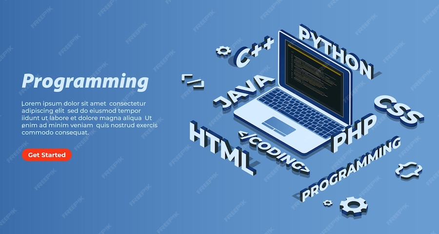 Premium Vector | Program code on 3D isometric laptop screen, 3d text of ...