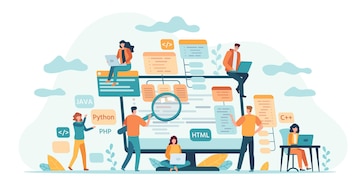 Premium Vector | Program development team. web or software developers ...