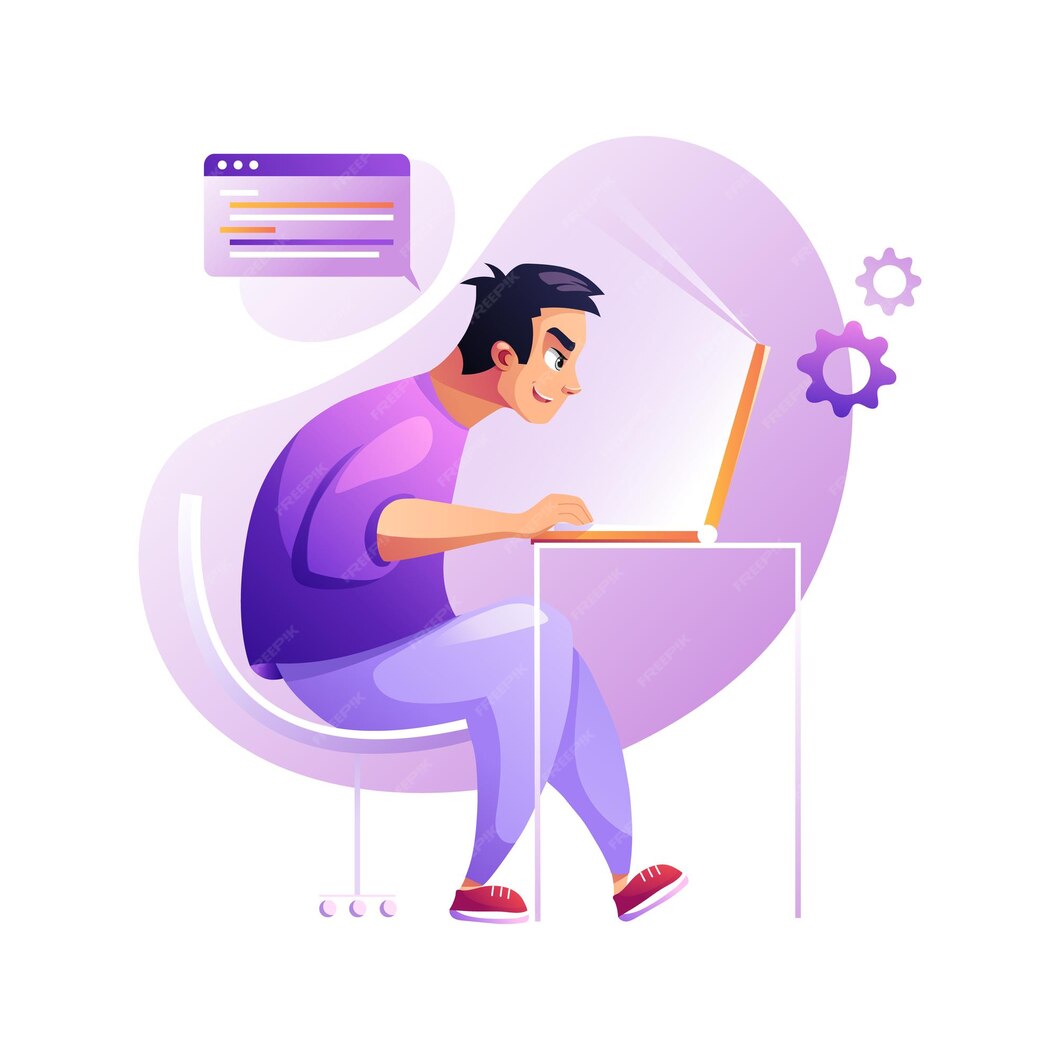 Premium Vector | Programmer coder concentrated at working project ...