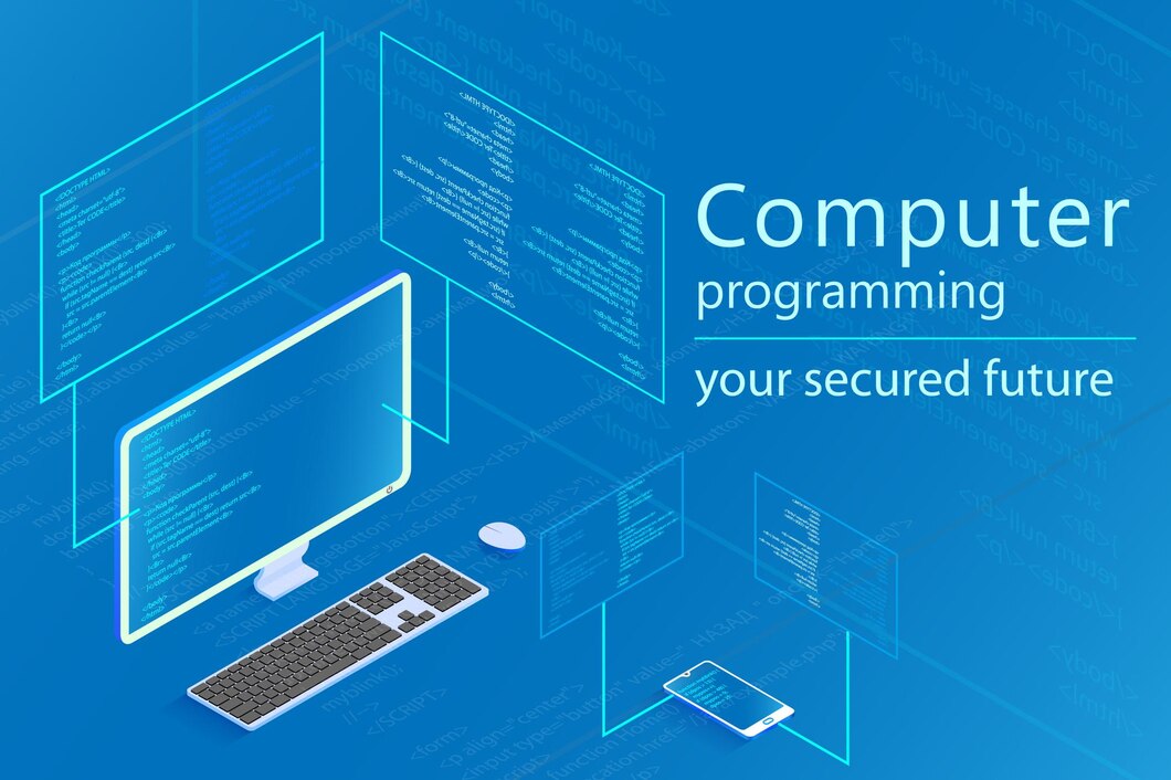Premium Vector Programmer Coding Binary Computer Isometric Flat Vector Design