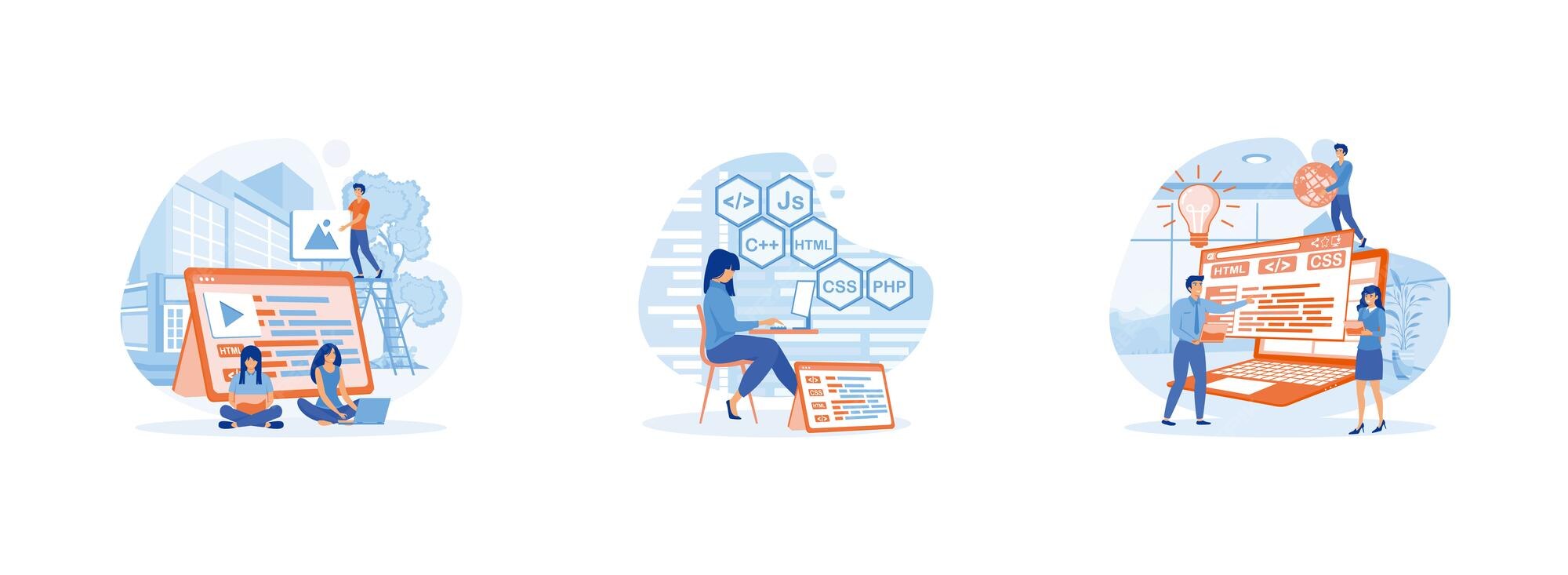 Premium Vector | Programmer and coding website or app project engineer software programming engineer