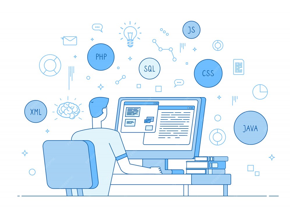 Premium Vector | Programmer coding website. coder web er works on ...