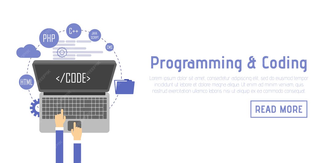 Premium Vector | Programmer at computer desk working on program ...