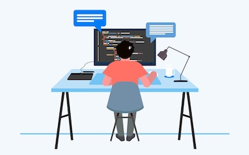 Premium Vector | Programmer concentrated at programming screen with ...