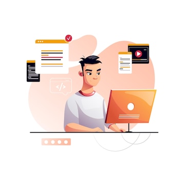 Premium Vector | Programmer concentrated at working project developing programming and coding ...