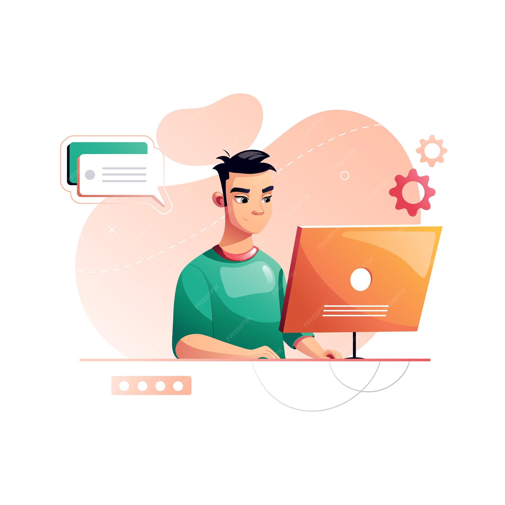 Premium Vector | Programmer concentrated at working project developing ...