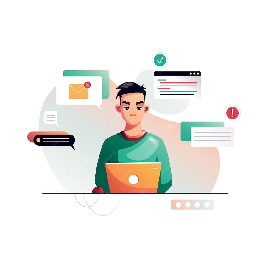 Premium Vector | Programmer concentrated at working project developing programming and coding ...