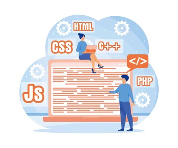 Premium Vector | Programmer or developer create code programming ...