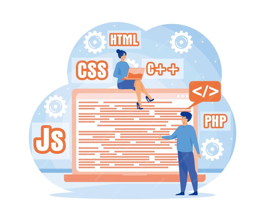 Premium Vector | Programmer or developer create code programming language programming and ...