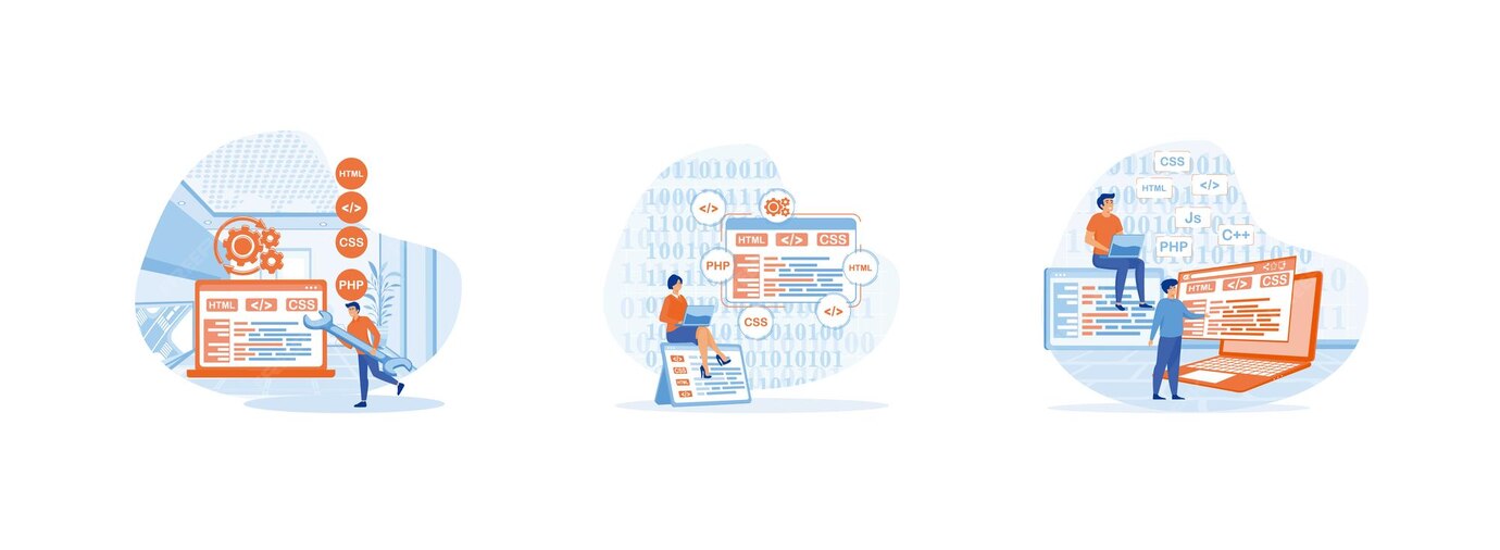 Premium Vector | Programmer developing website coding programming and engineering development