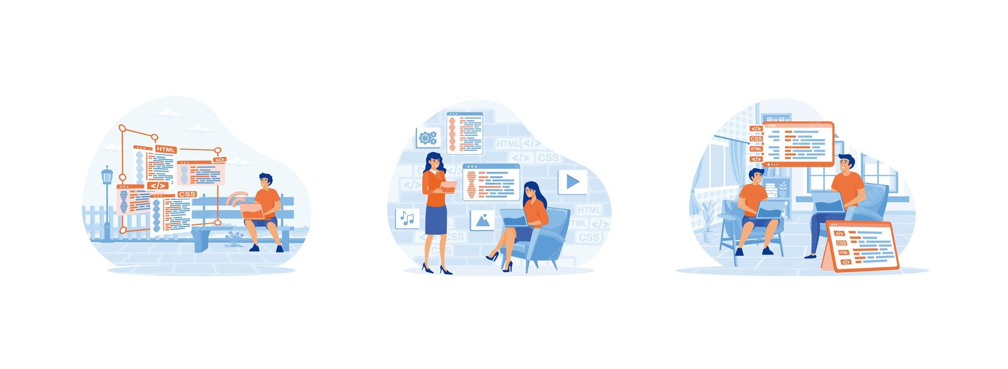 Premium Vector | Programmer developing website coding software development company office in a ...