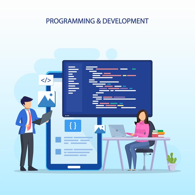 Premium Vector | Programmer and engineering development coding web ...