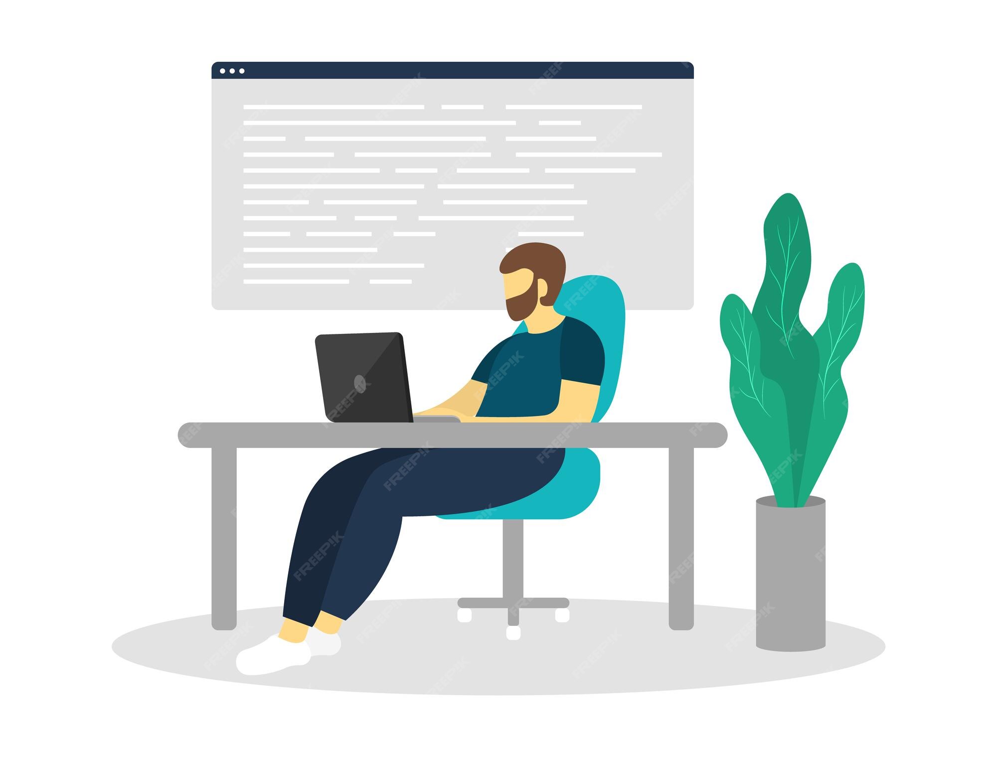 Premium Vector | Programmer is working on a laptop. programming ...