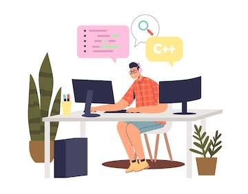 Premium Vector | Programmer man coding on computer