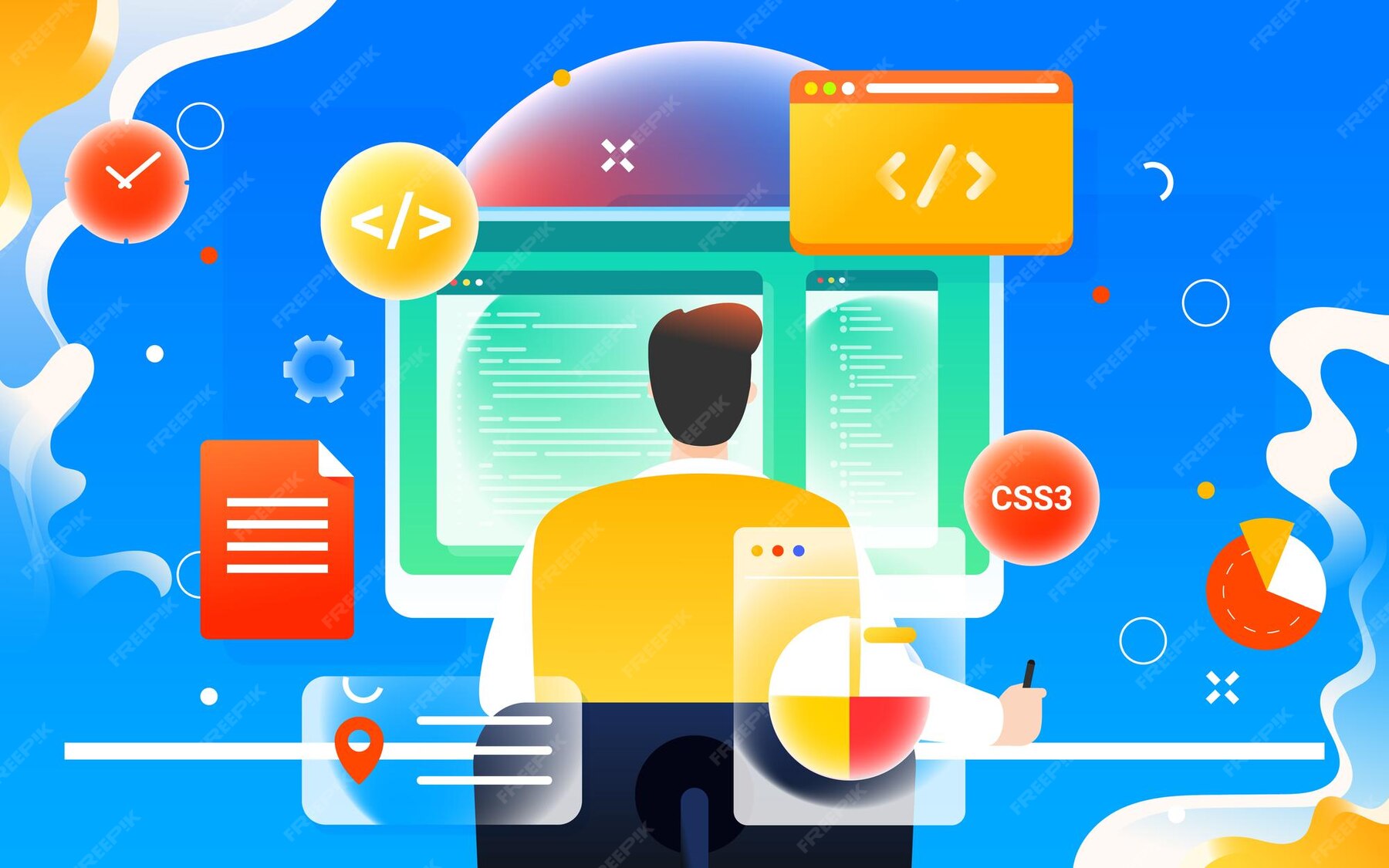 Premium Vector | Programmer's Day on October 24th, programmer writing code in front of computer ...